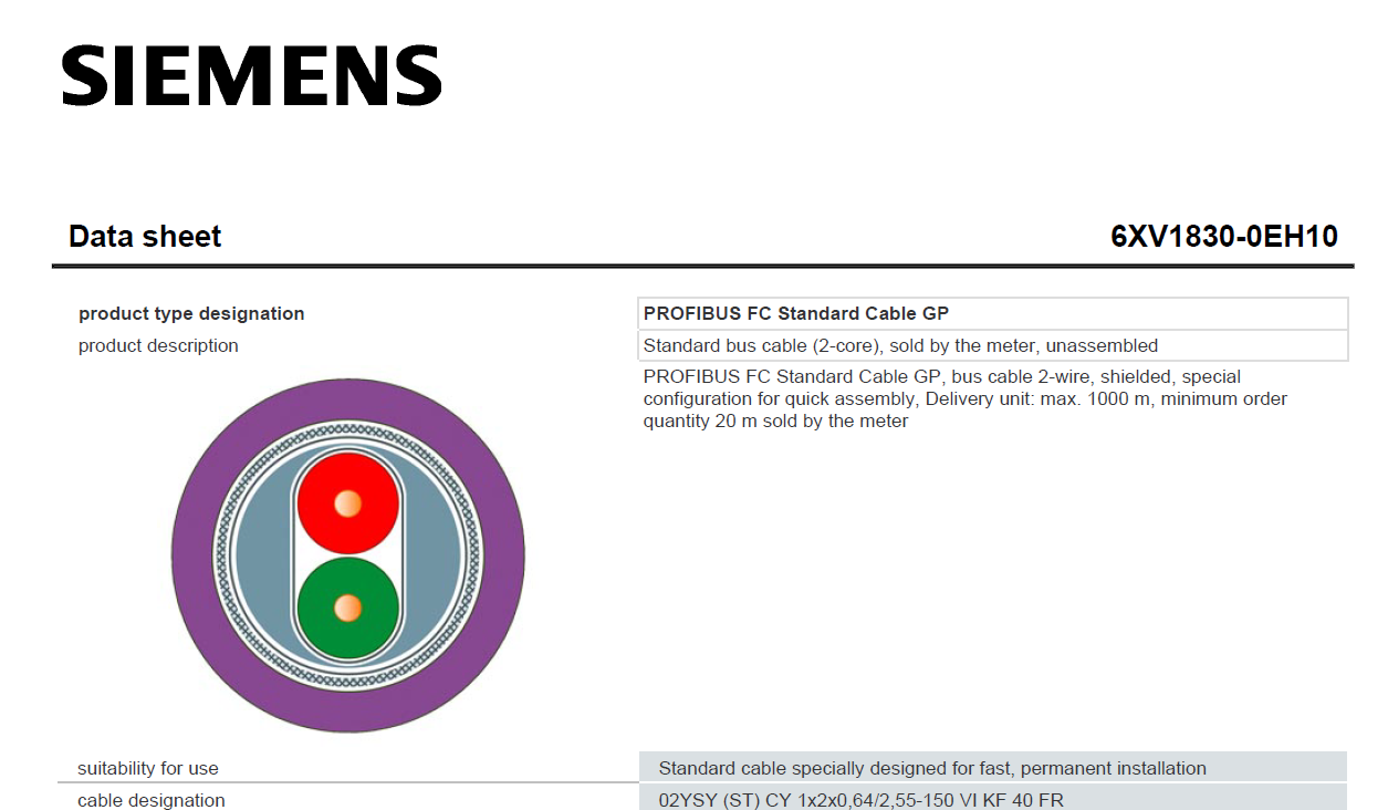 کابل پروفیباس استاندارد زیمنس 6XV1830-0EH10 + قیمت روز